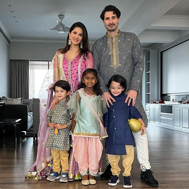 पति और बच्चों संग सनी लियोन ने धूमधाम से सेलिब्रेट की गणेश चतुर्थी ...
